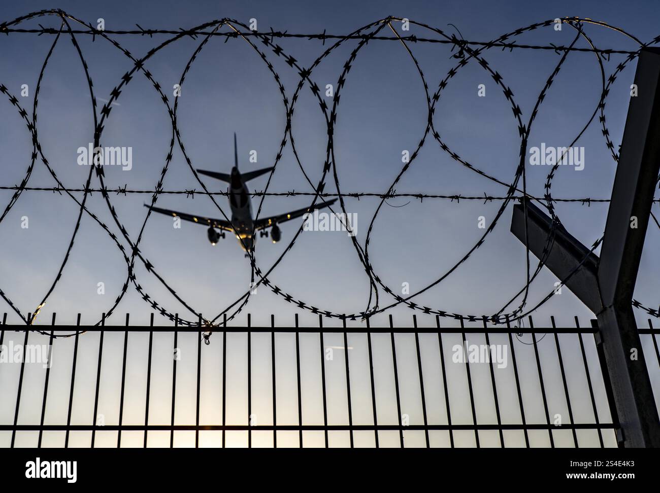 Symbolic image security at the airport, outer fence at Duesseldorf ...