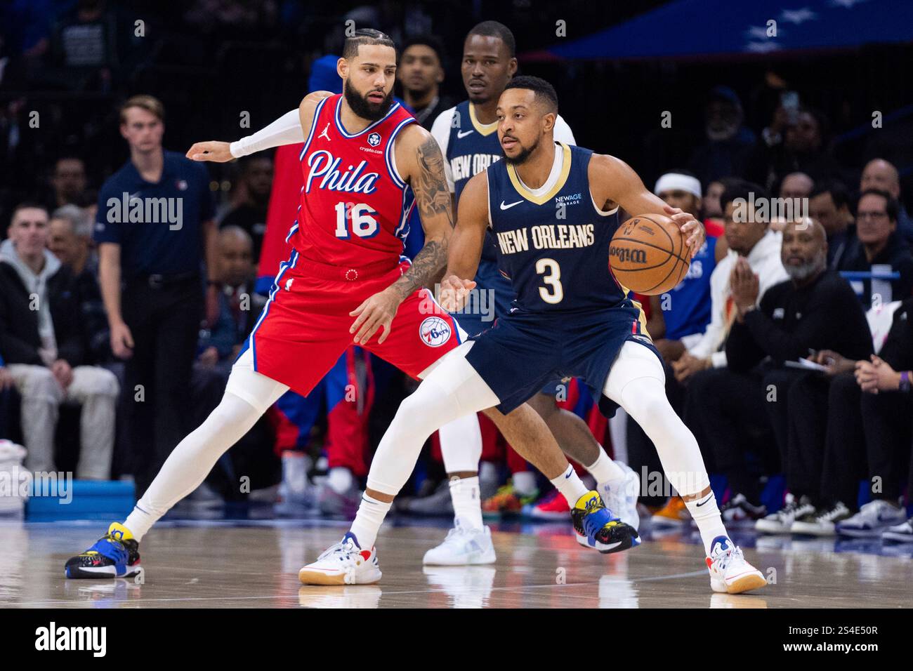 New Orleans Pelicans' CJ McCollum, right, in action against ...