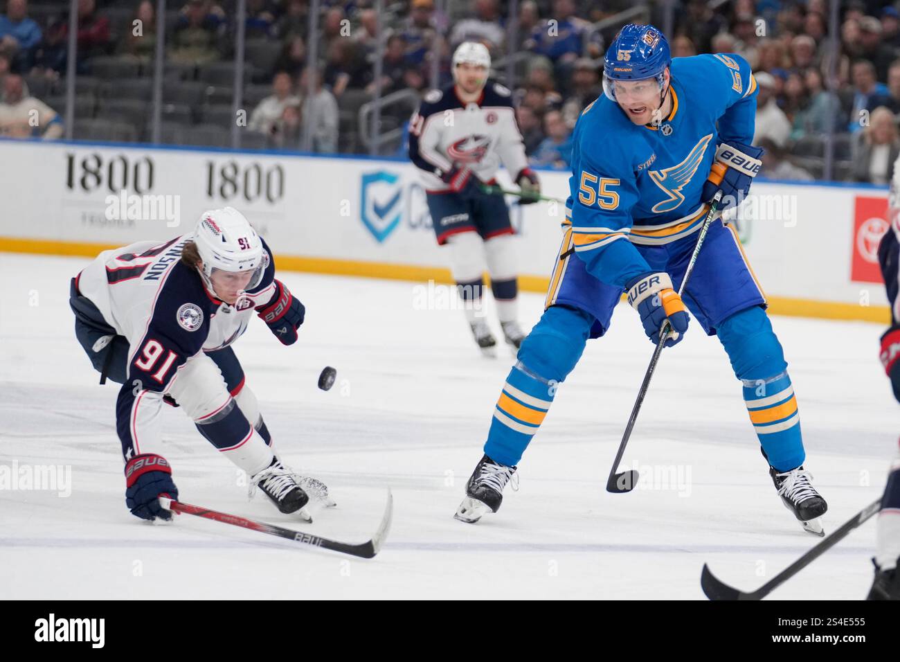 St. Louis Blues' Colton Parayko (55) and Columbus Blue Jackets' Kent ...