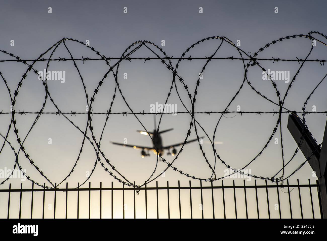 Symbolic image security at the airport, outer fence at Duesseldorf ...