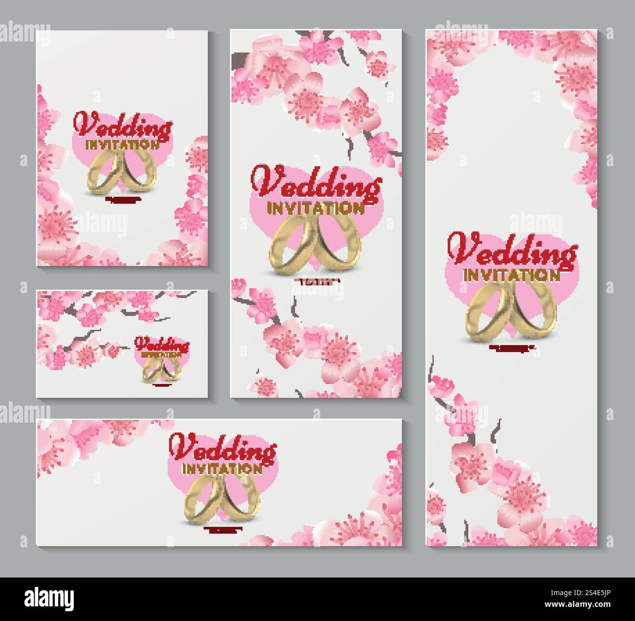 Vector greeting and wedding invitation cards with japanese sakura ...