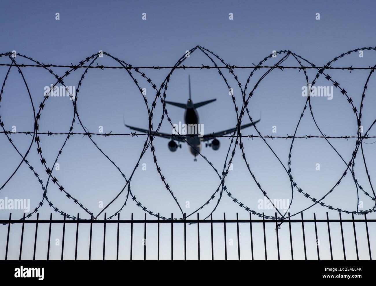 Symbolic image security at the airport, outer fence at Duesseldorf ...