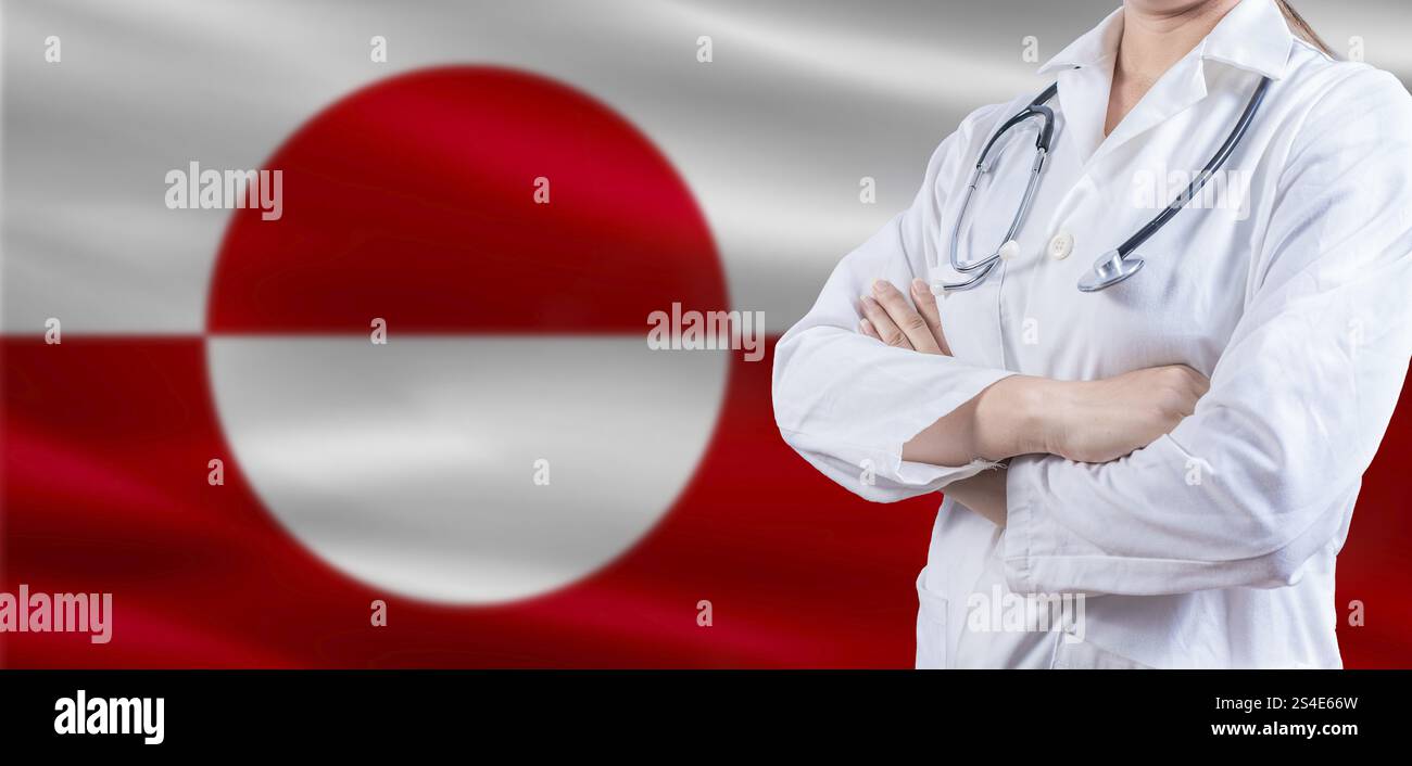 Doctor with crossed arms on Greenland flag. Greenland Health and Care ...