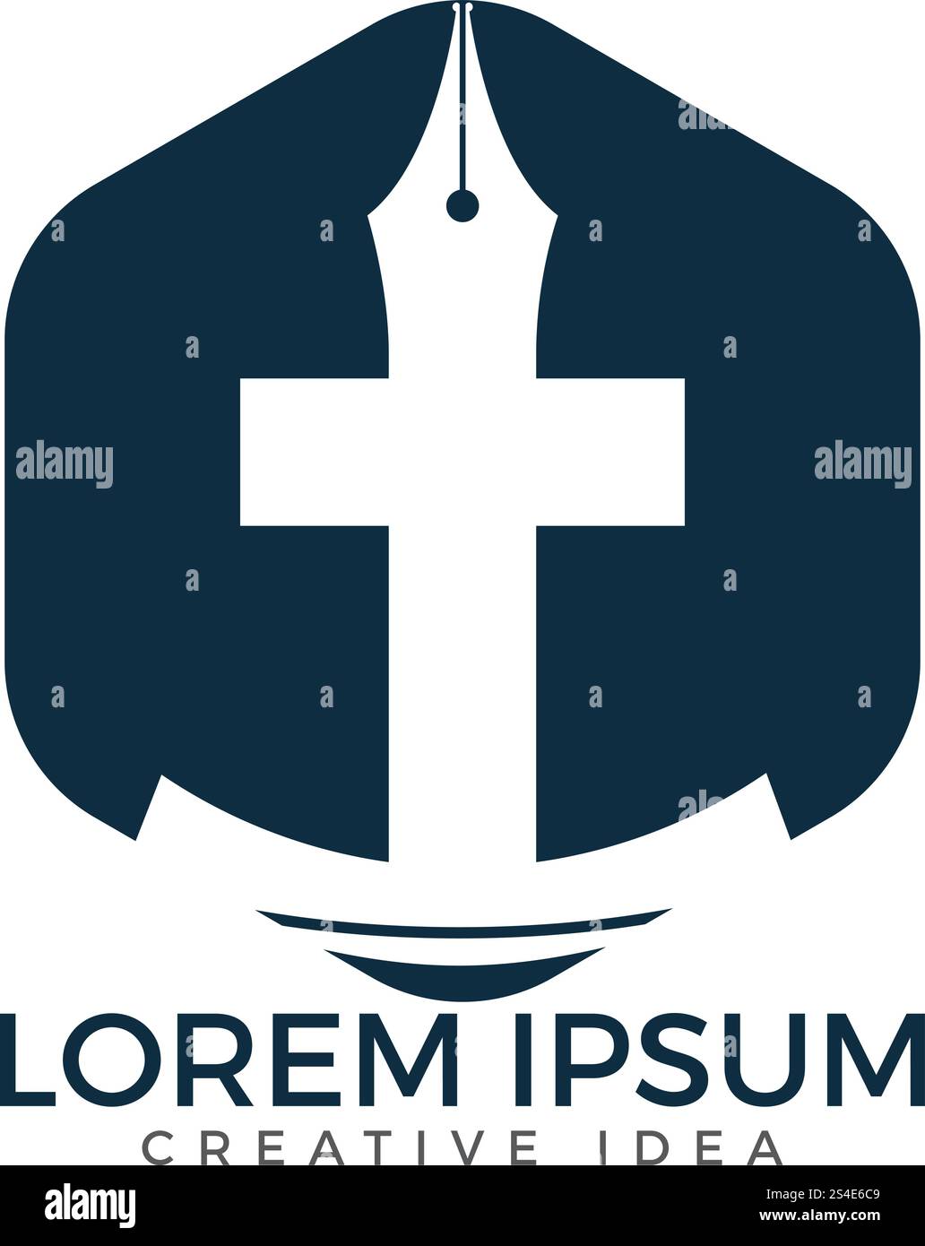 Christian church vector logo design. Crucifixion and pen nib icon ...