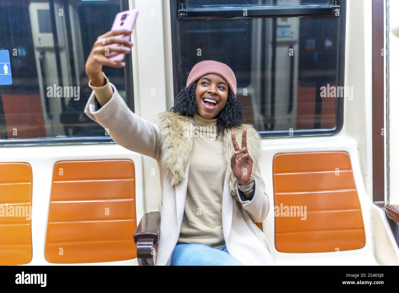 Cheerful woman happily enjoying train hi-res stock photography and ...