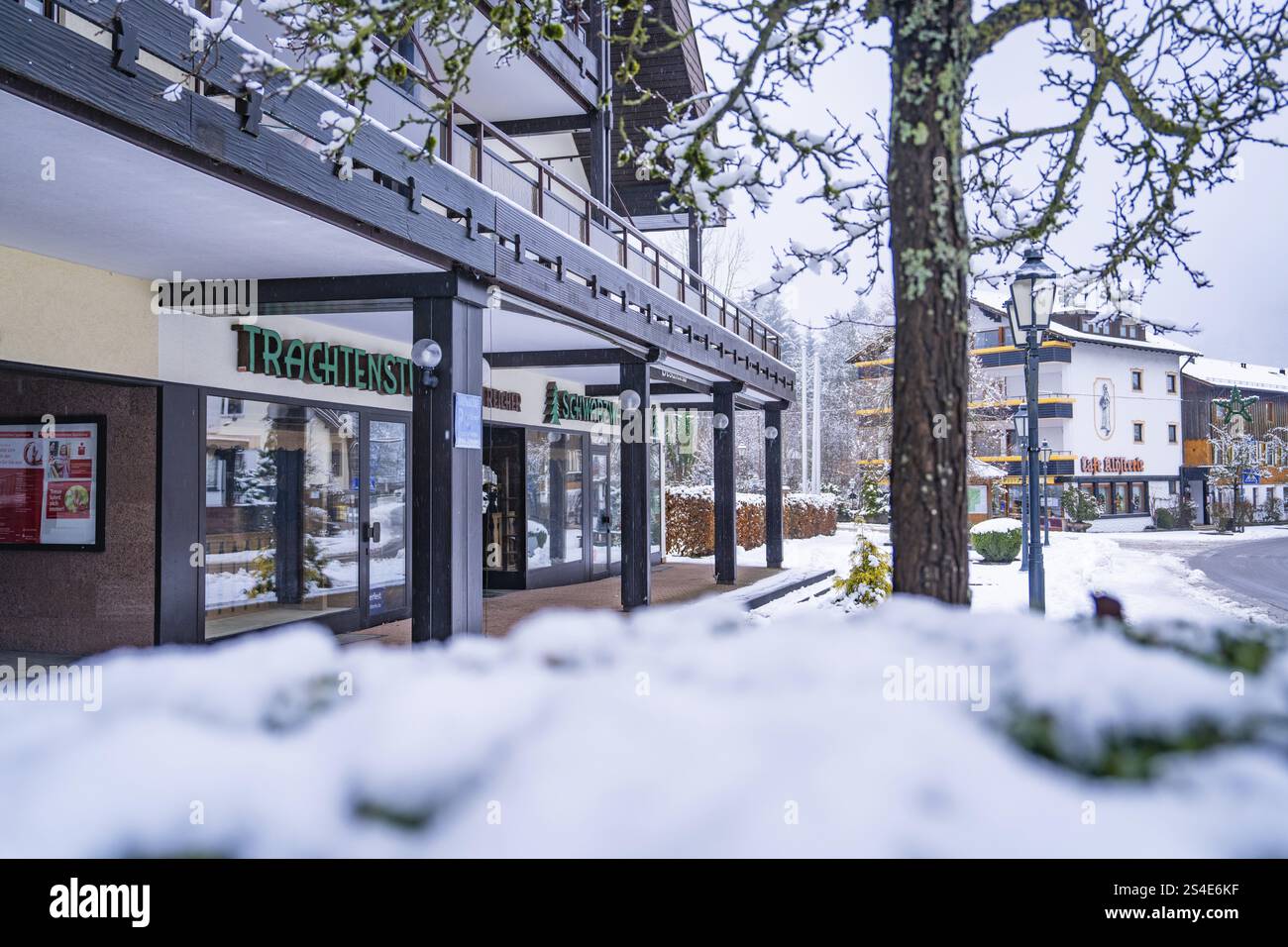 Winter scene with traditional traditional costume shop in a snowy ...
