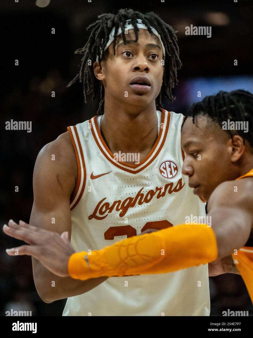 Jan 11, 2025. Tre Johnson (20) of the Texas Longhorns in action vs the ...