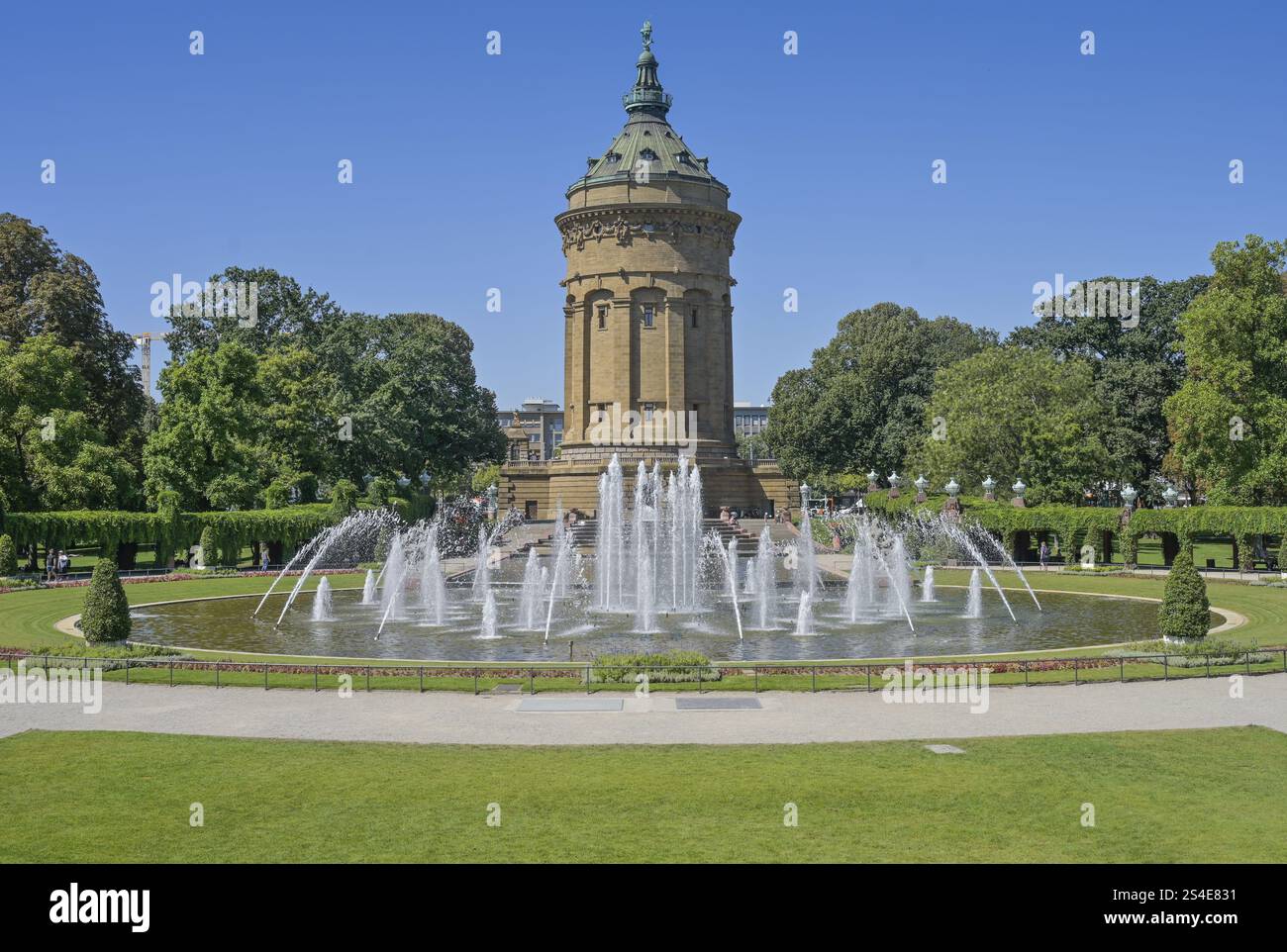 Trick fountains, Baroque water tower, Friedrichsplatz, Mannheim, Baden ...