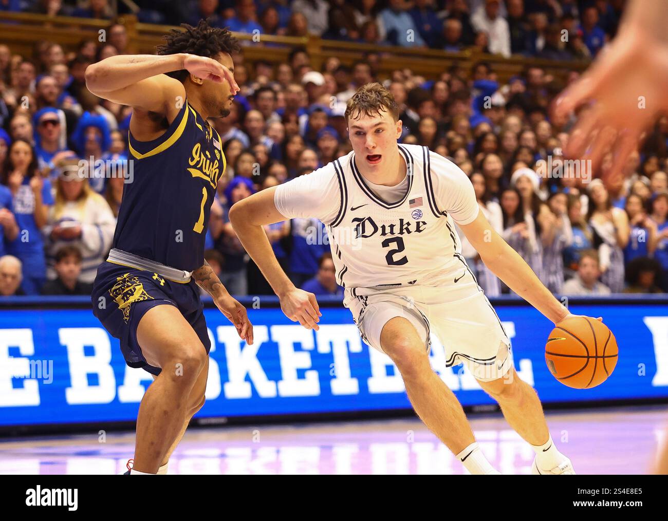 January 11, 2025: Duke guard Cooper Flagg (2) drives to basket in front ...