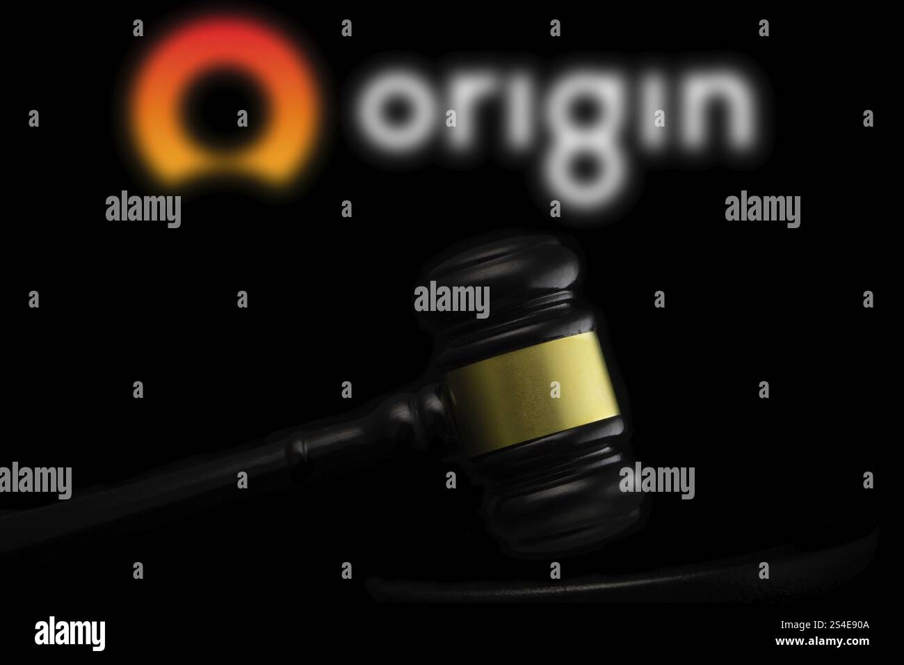 Court gavel in front of the Origin Energy logo. Origin Energy Ltd is an ...