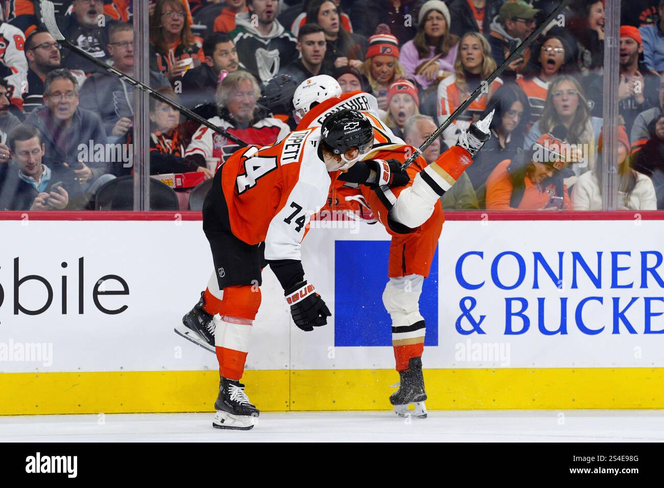 Philadelphia Flyers' Owen Tippett (74) and Anaheim Ducks' Cutter ...