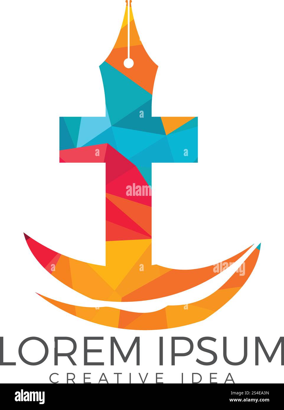 Christian church vector logo design. Crucifixion and pen nib icon ...
