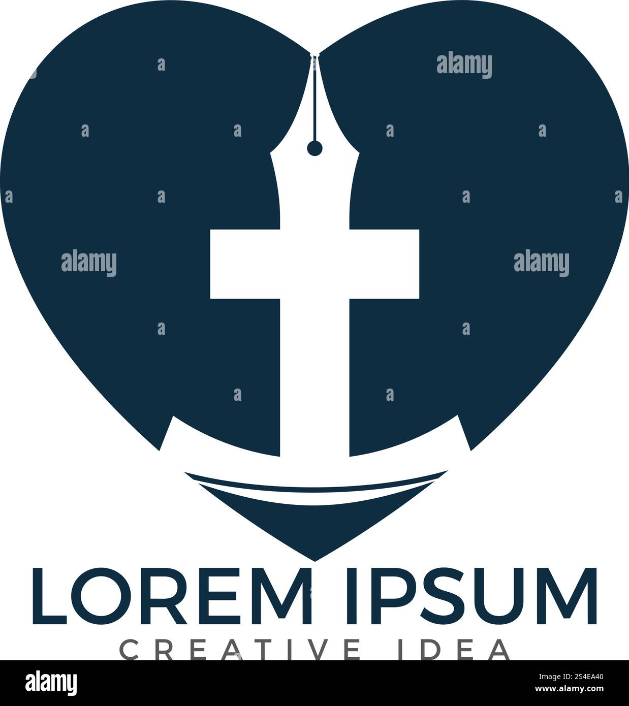 Christian church vector logo design. Crucifixion with heart and pen nib ...