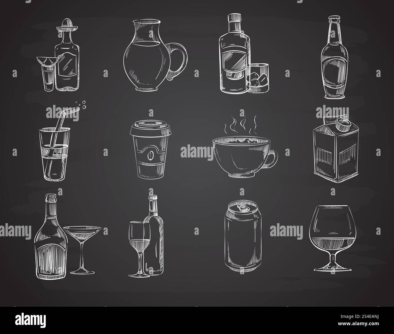 Doodle drinks, wine, beer, bottles. hand drawn beverages vector ...