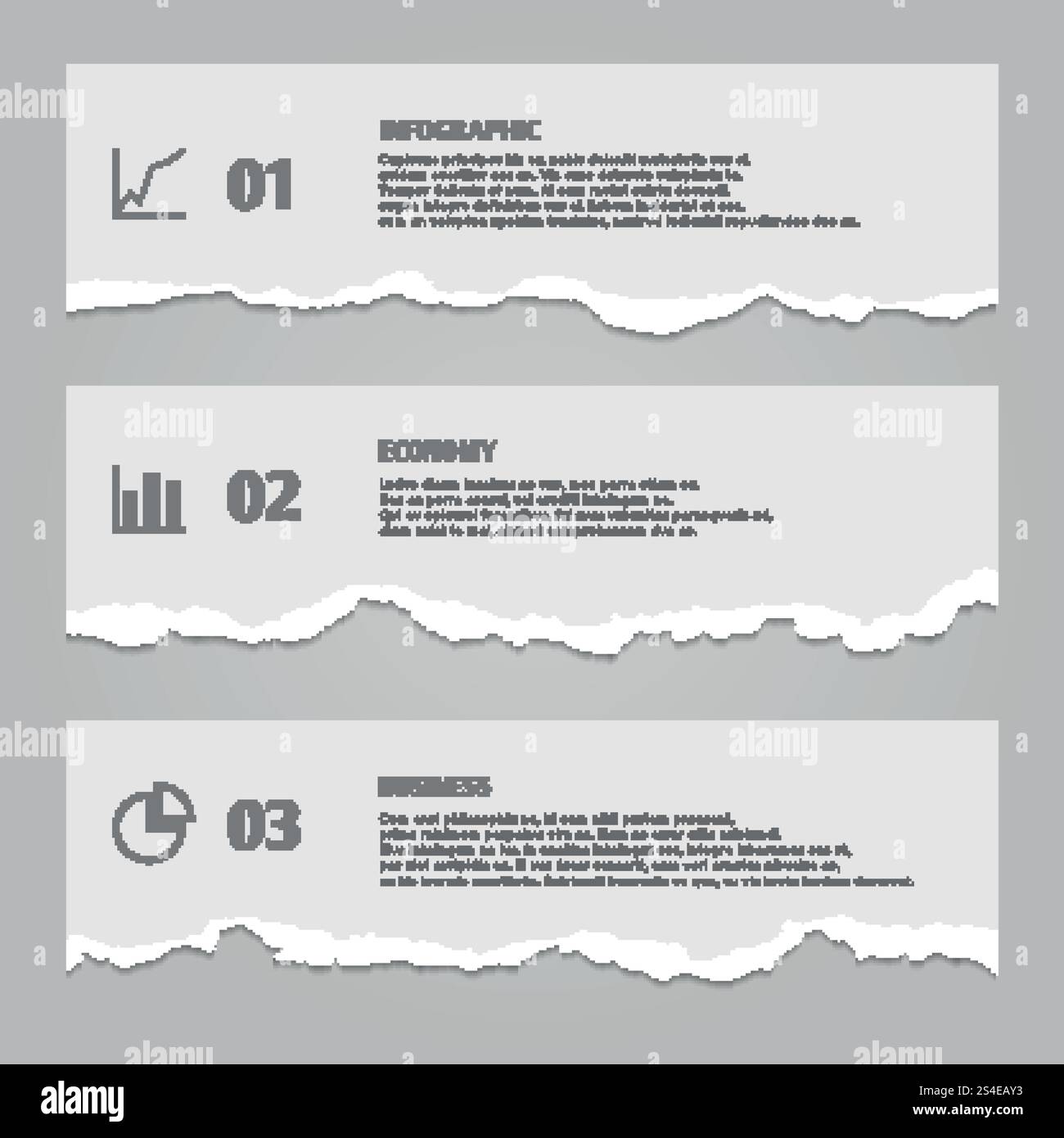 Torn paper sheets with numbers, infographic icons, paper banners with ...