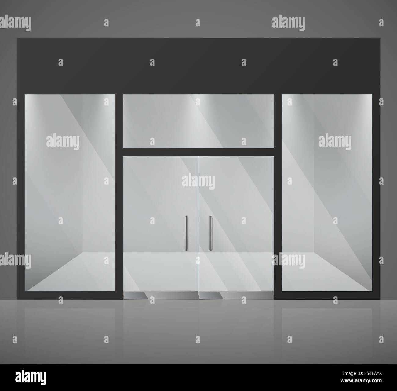 Empty fashion store, shop with big glass window and entrance vector ...