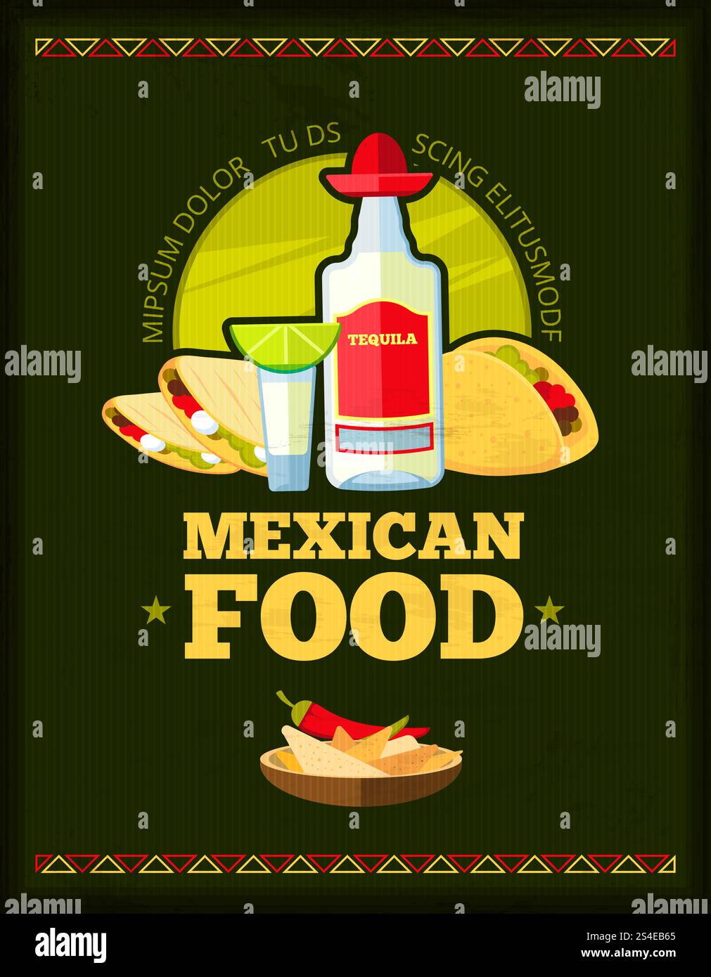 Mexican restaurant vector menu design. Banner with emblem mexican ...