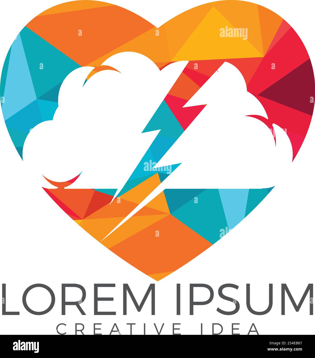 Thunder and cloud heart shape logo design. Cloud and Lightning logo ...
