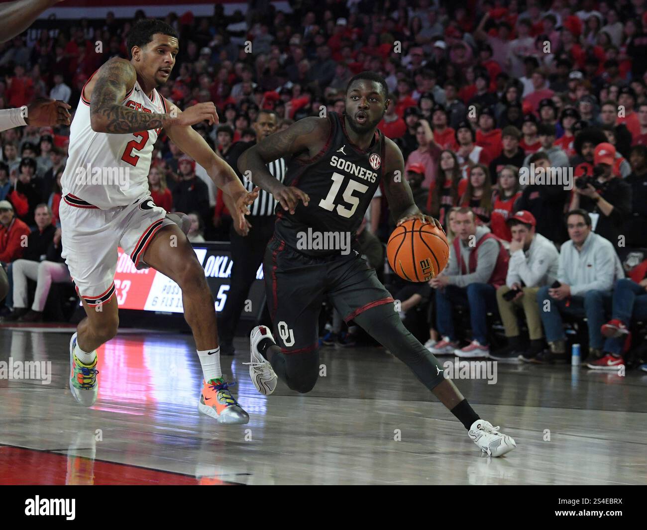 ATHENS, GA - JANUARY 11: Oklahoma Sooners guard Duke Miles (15) drives ...