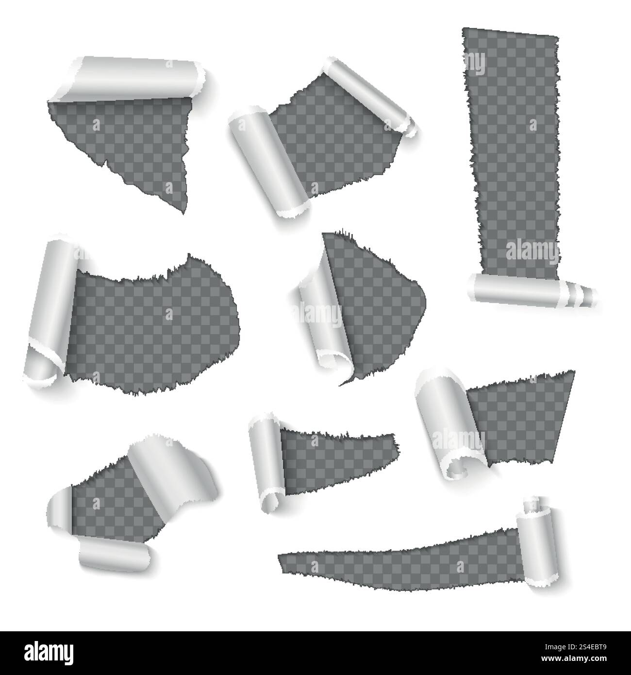 Torn papers with curls, holes in the paper vector decoration. Paper ...