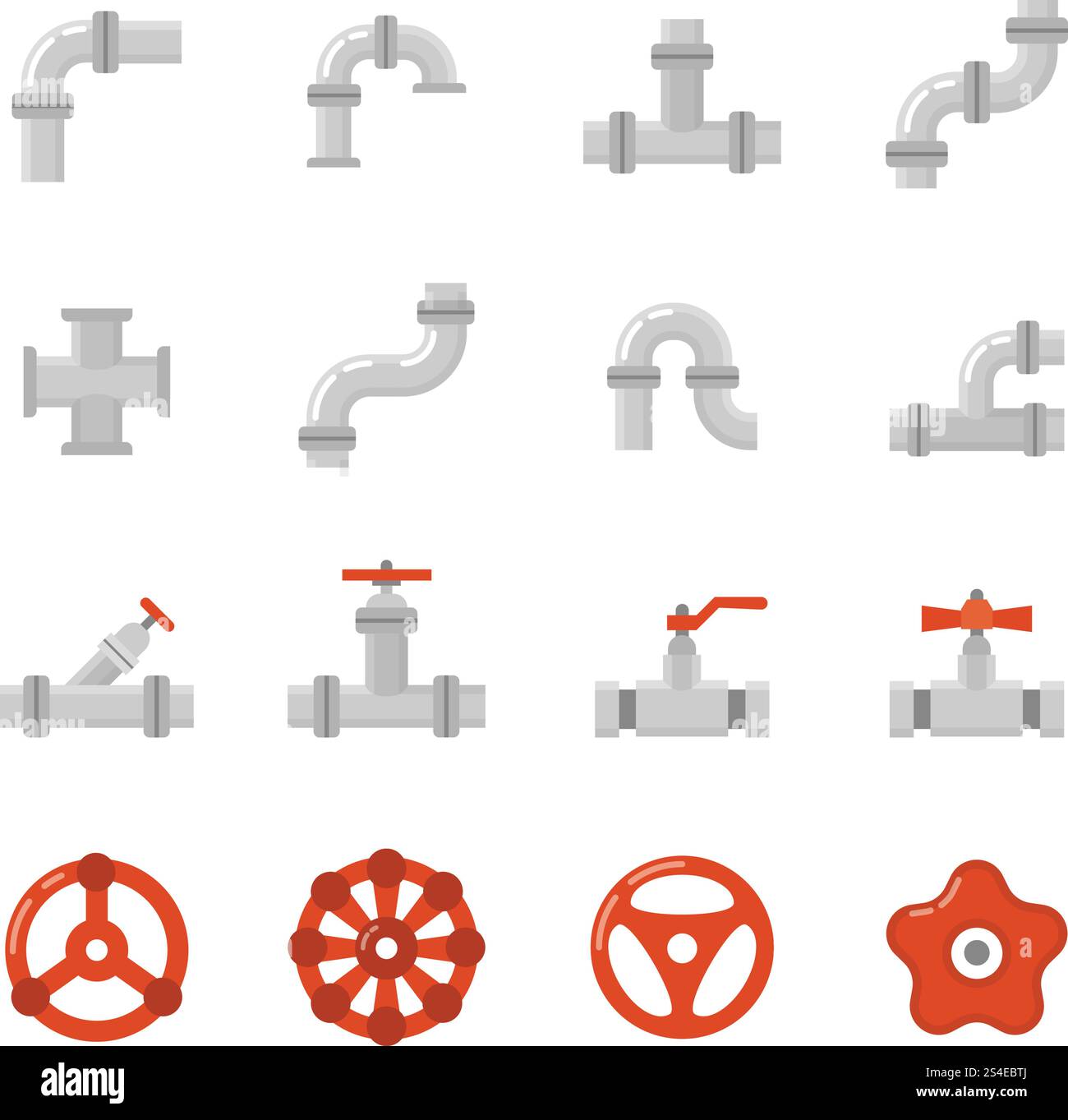 Pipe connector, water pipe fitting flat vector icons for plumbing and ...