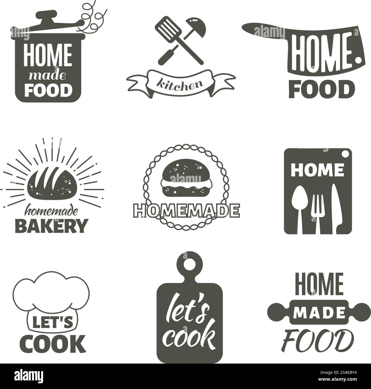 Retro kitchen cooking at home and handmade vector badges and logos ...
