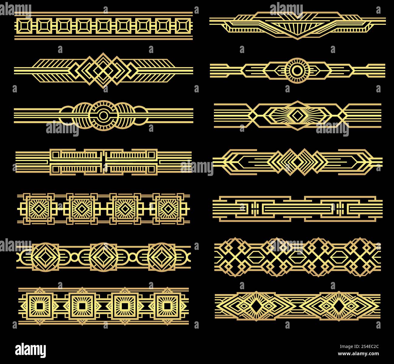 Art deco vector line borders set in 1920s graphic style. Vintage border ...