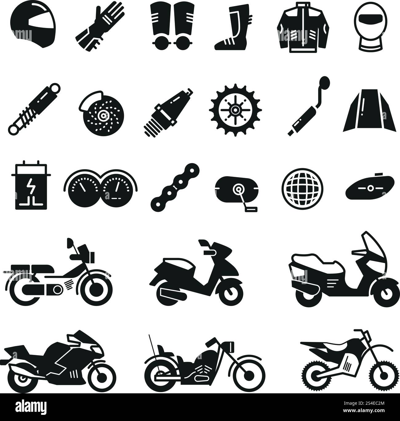 Motorbike parts and transportation vector icons of hi-res stock ...