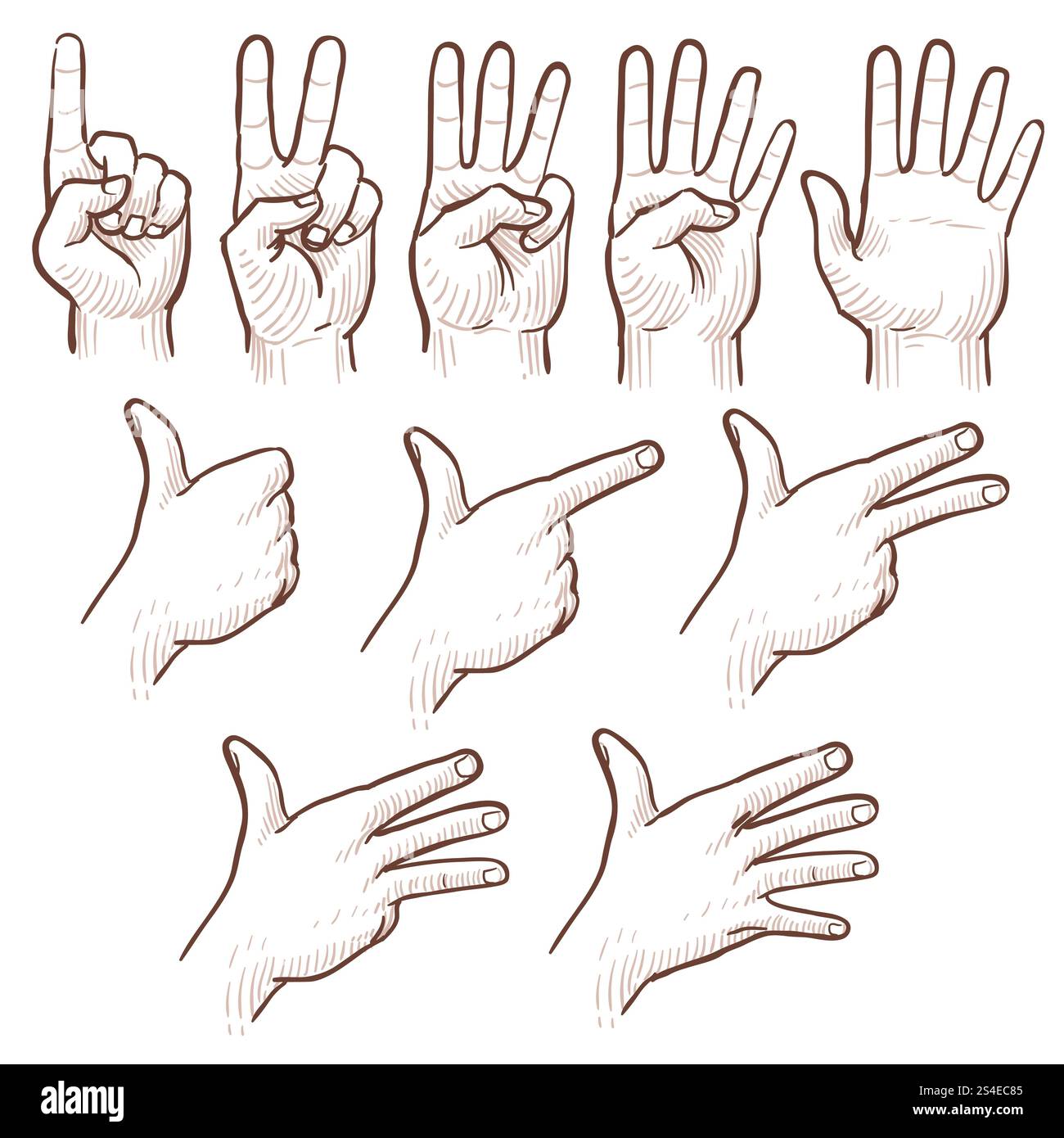 Hand drawing sketch man hands showing numbers vector doodle set. Human ...