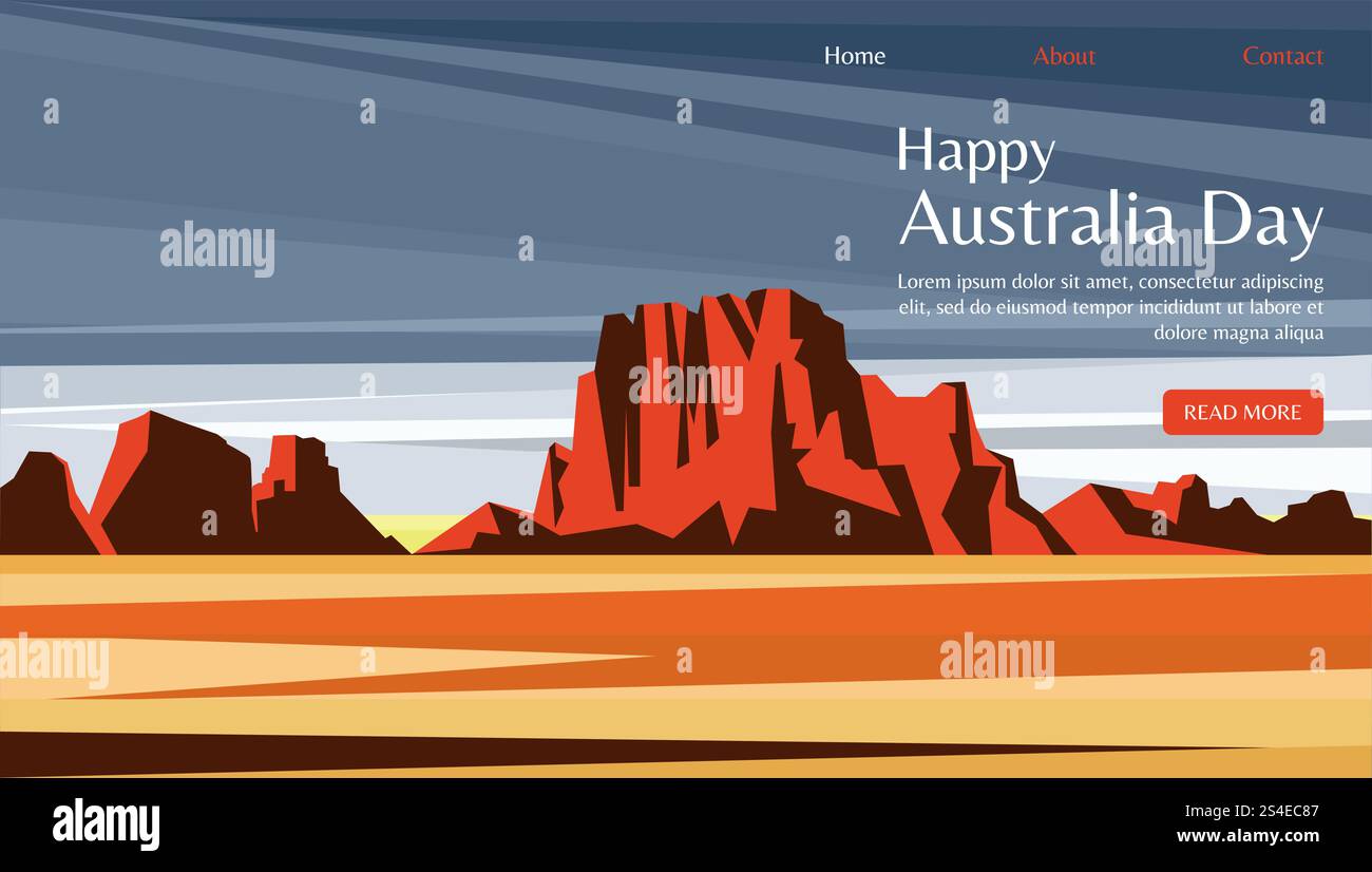 Red Australian desert, Happy Australia day banner. Beautiful Australian ...