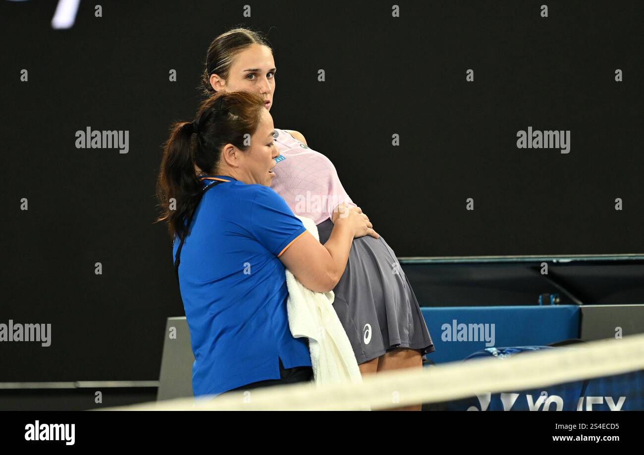 Anca Todoni of Romania receives medical treatment during her round 1 ...