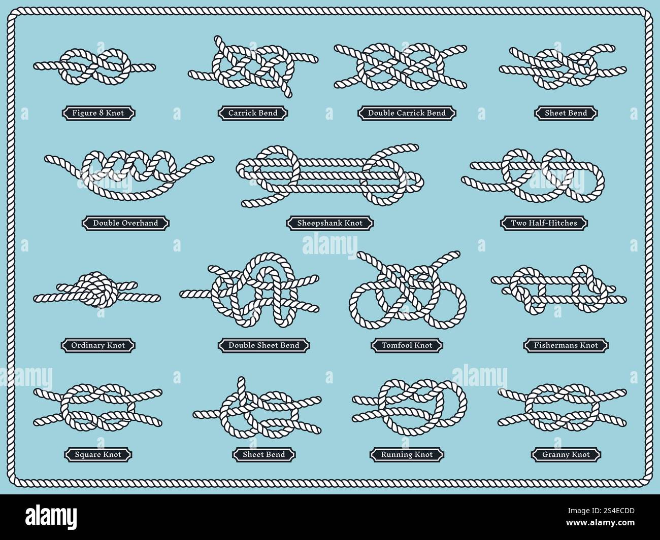 Sailing rope knots. Vector set of nautical design elements. Knot rope ...