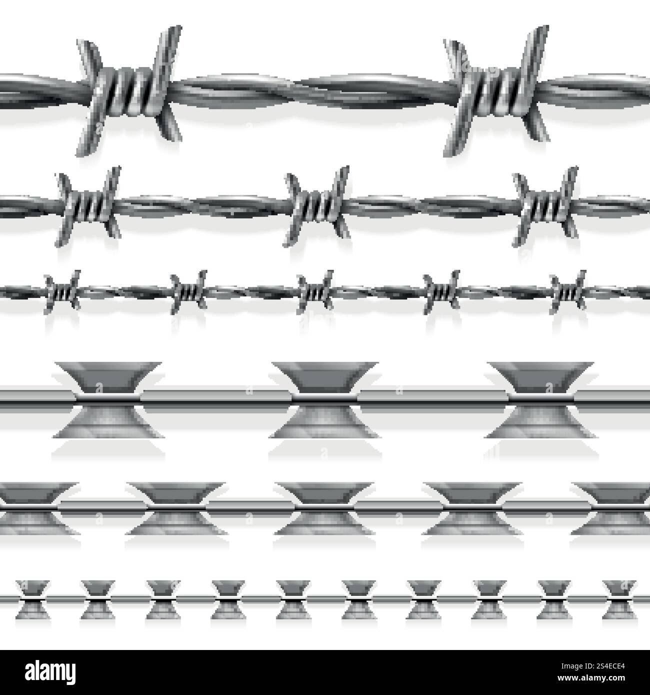 Safety steel barbed and razor wire vector seamless prison borders set ...