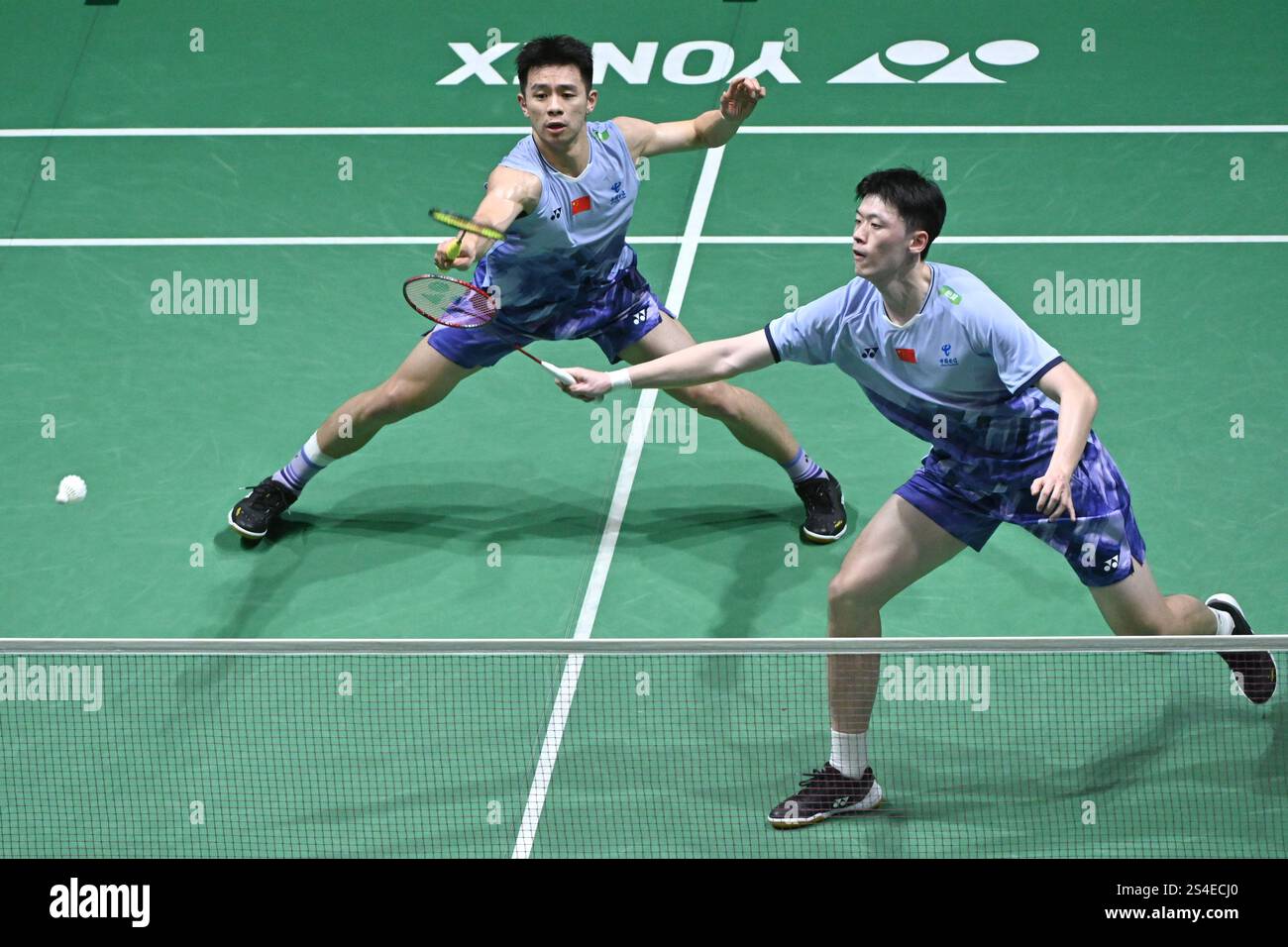 Kuala Lumpur, Malaysia. 11th Jan, 2025. Chen Boyang/Liu Yi (L) of China compete during the men's ...