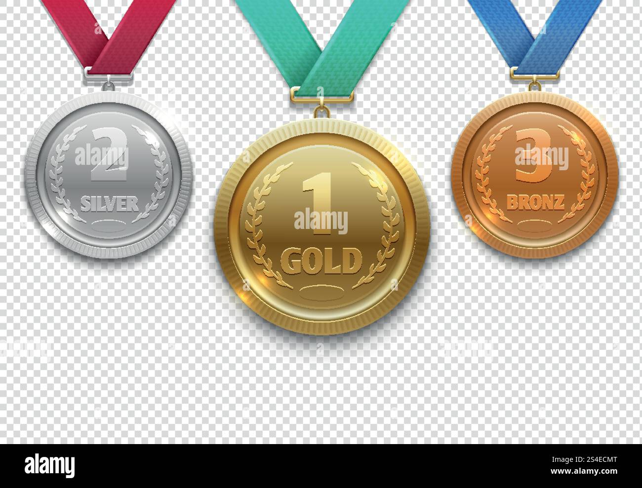 Olympic gold, silver and bronze award medals, winner honor prize vector ...