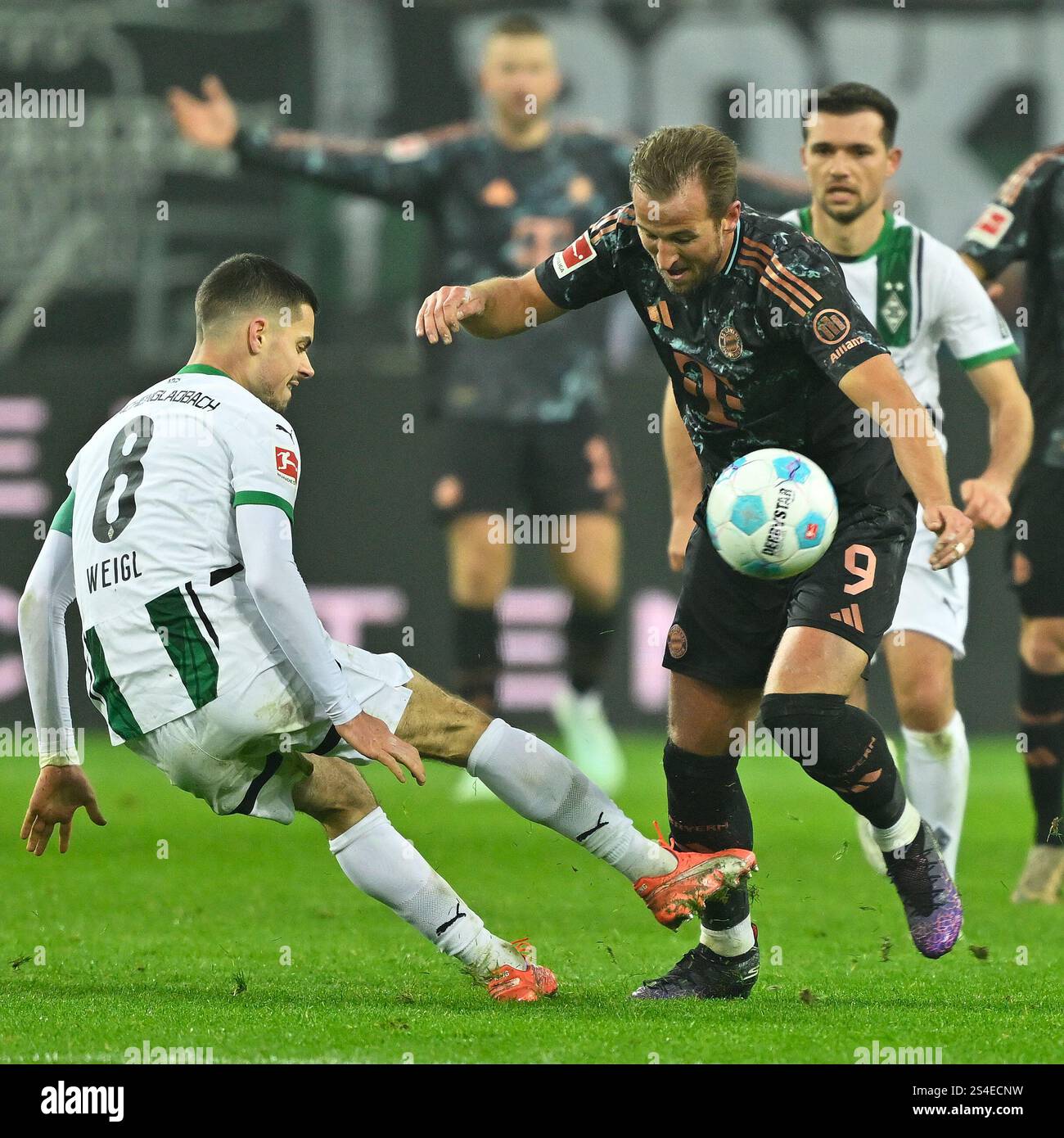 Moenchengladbach, Germany. 11th Jan, 2025. Julian Weigl (L) of Borussia ...