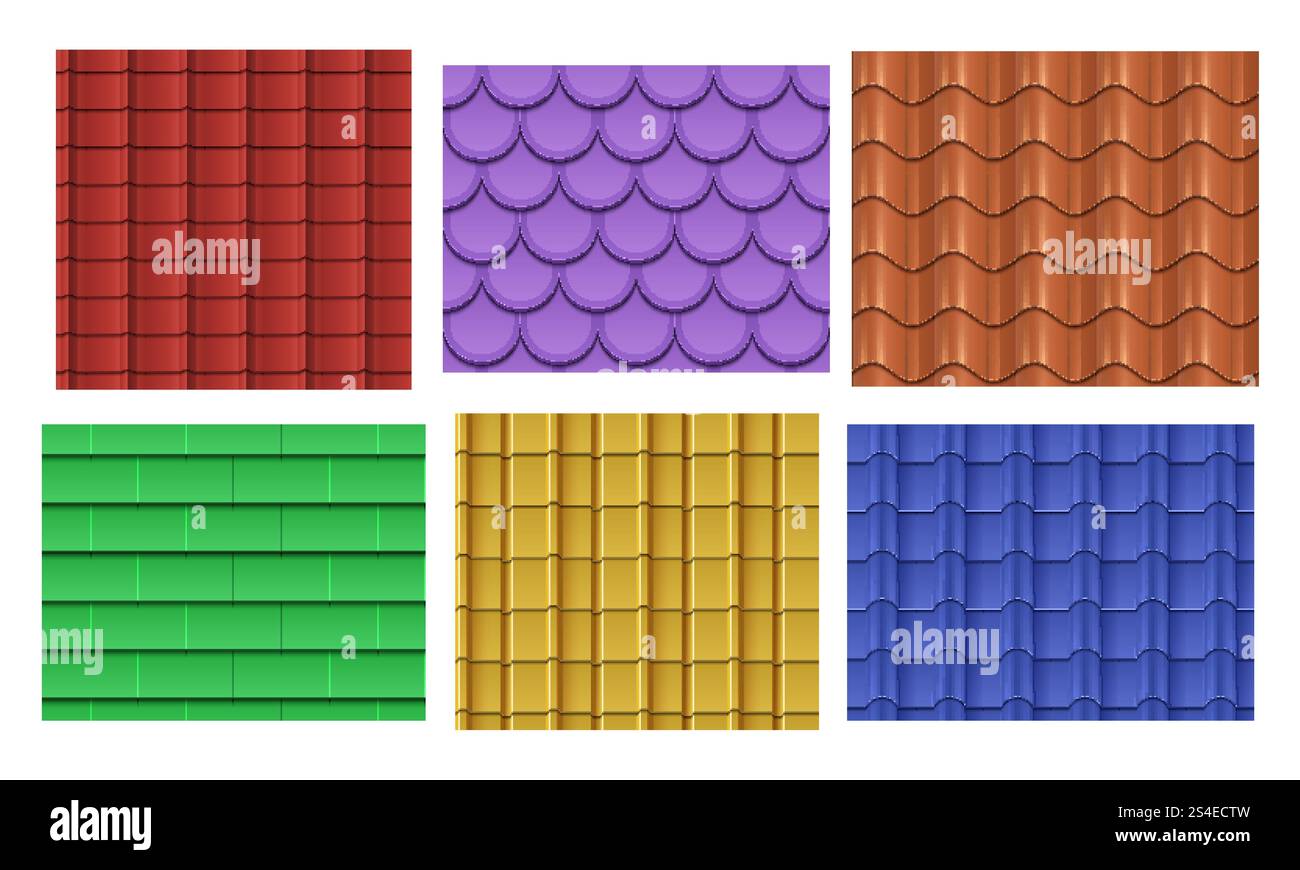 Vector seamless roof tiles. Roof slate pattern texture collection ...