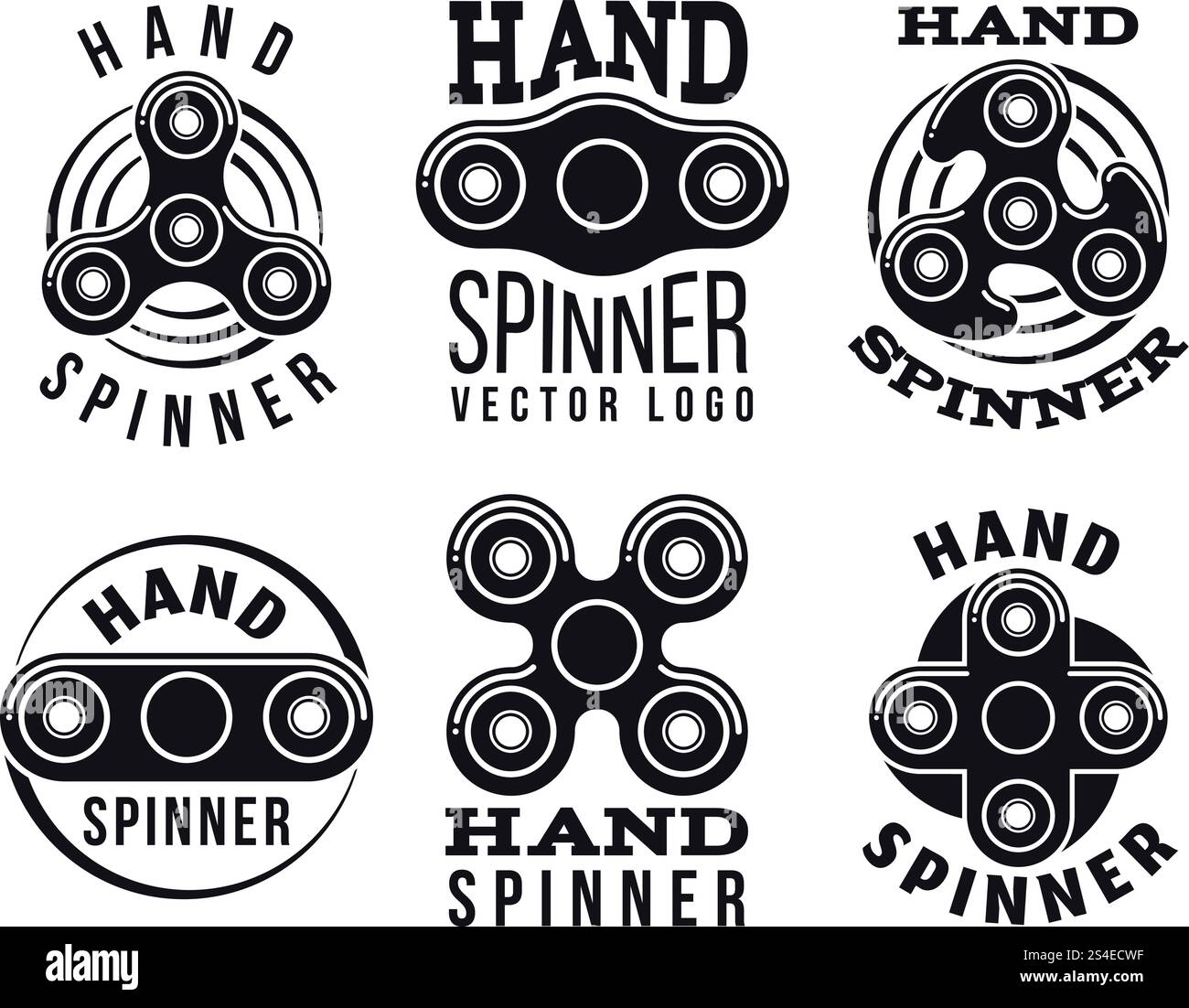 Hand spinner vector logo set. Fidget spinners emblems. Hands precision ...