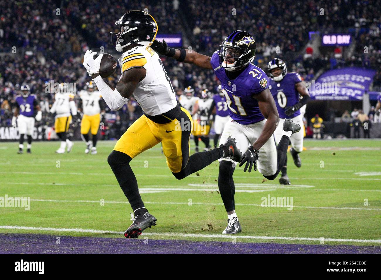 Pittsburgh Steelers wide receiver Van Jefferson, left, pulls in a ...