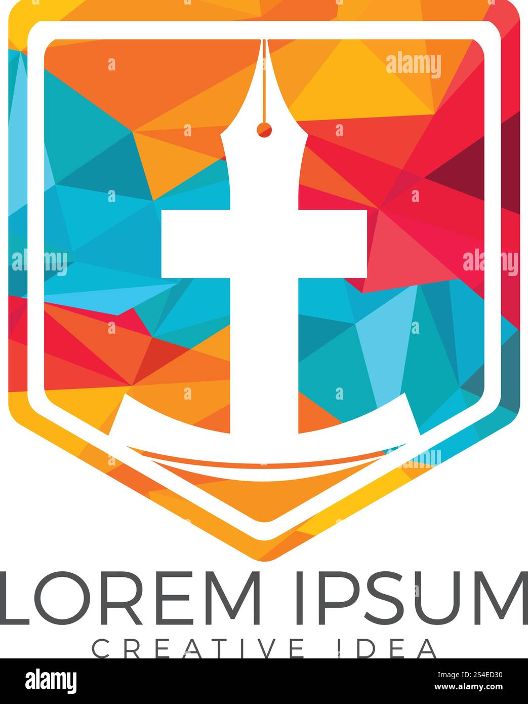 Christian church vector logo design. Crucifixion and pen nib icon ...