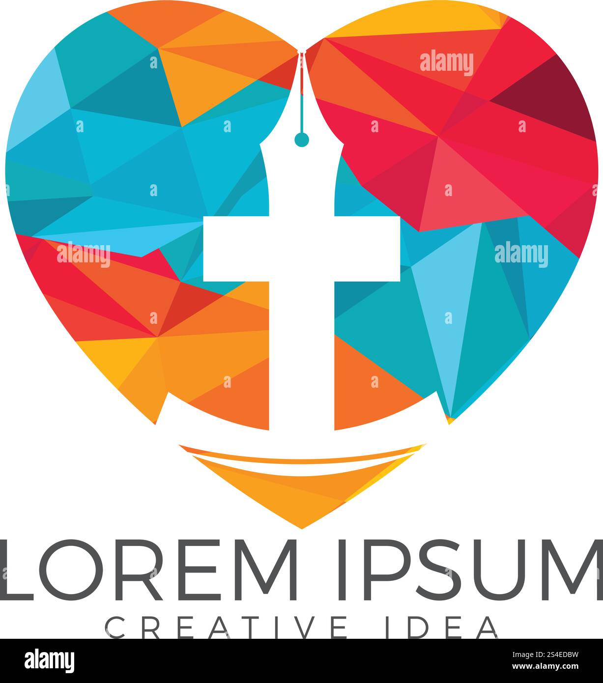 Christian church vector logo design. Crucifixion with heart and pen nib ...