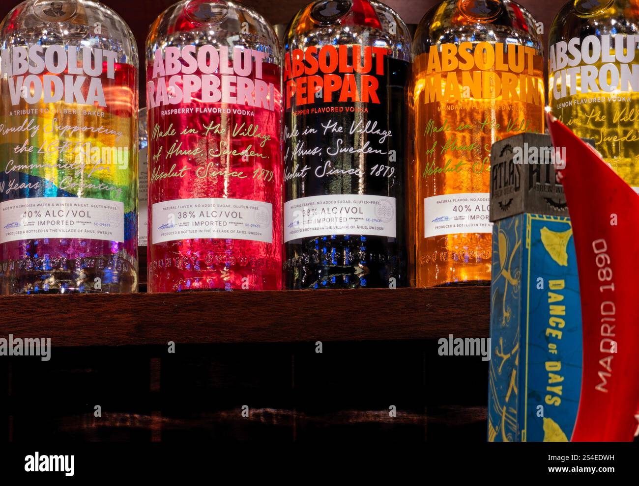A row of Vodka bottles behind a bar Stock Photo - Alamy