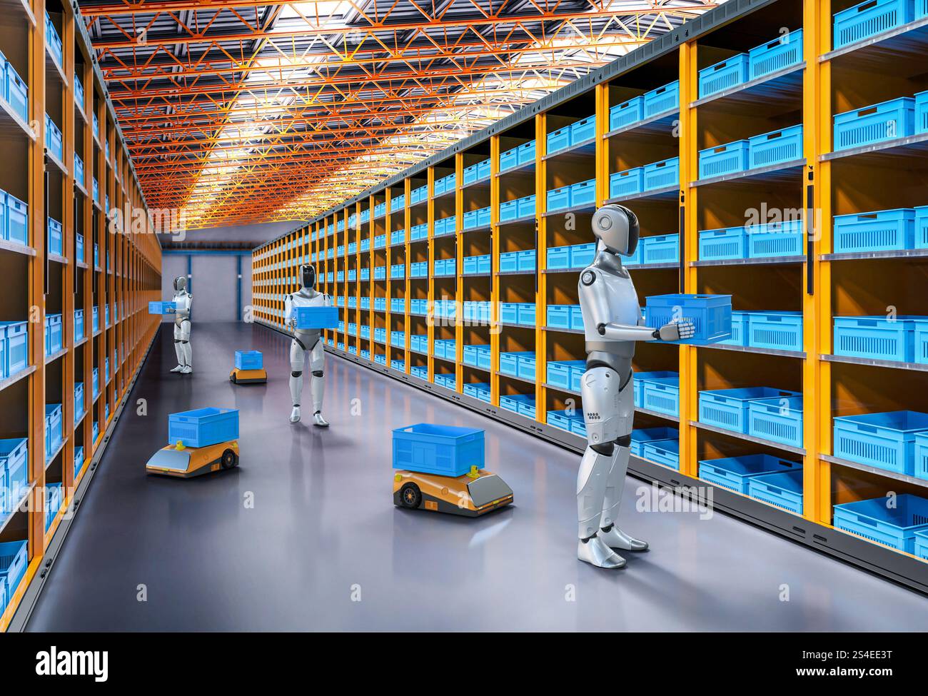Automation warehouse concept with 3d rendering assistant robot work in ...