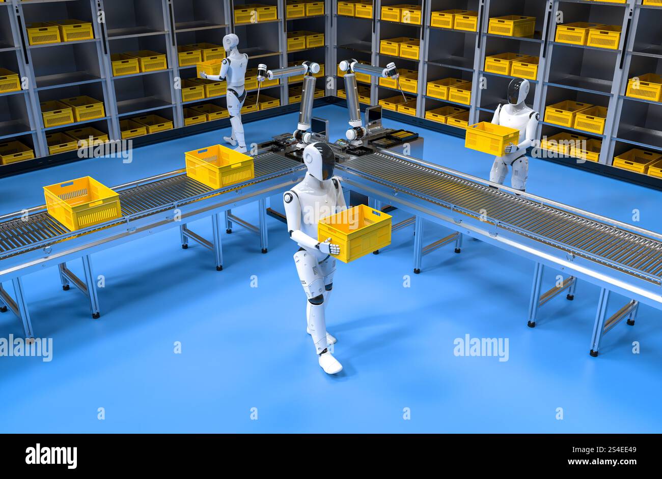 Automation warehouse concept with 3d rendering assistant robot work in warehouse Stock Photo - Alamy