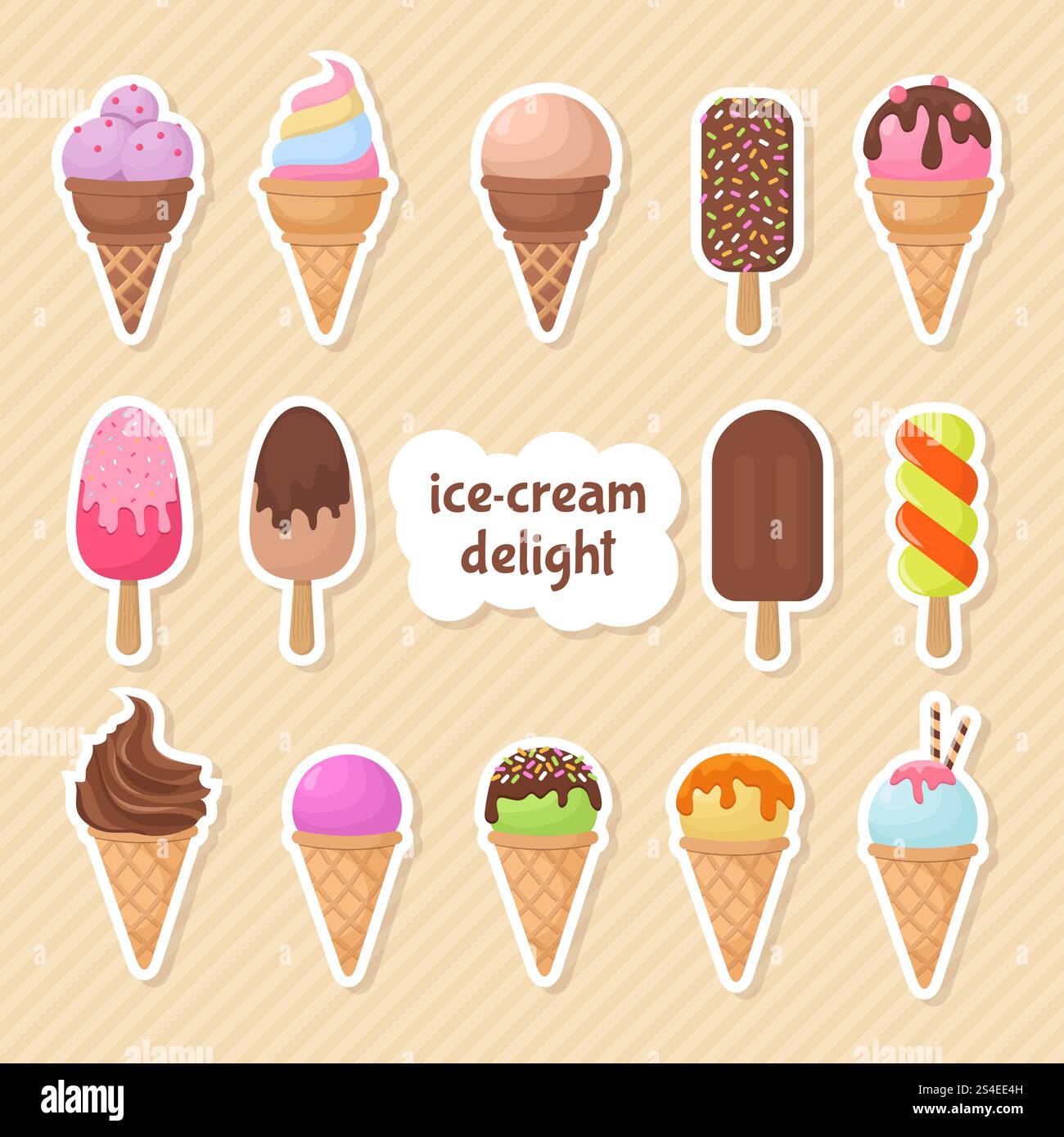 Cartoon ice creams vector stickers and patches. Sticker patch cartoon ice cream illustration ...