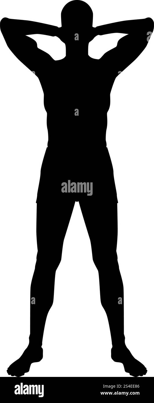 Concept relax Sportsman doing exercise Man holds hands behind head icon ...