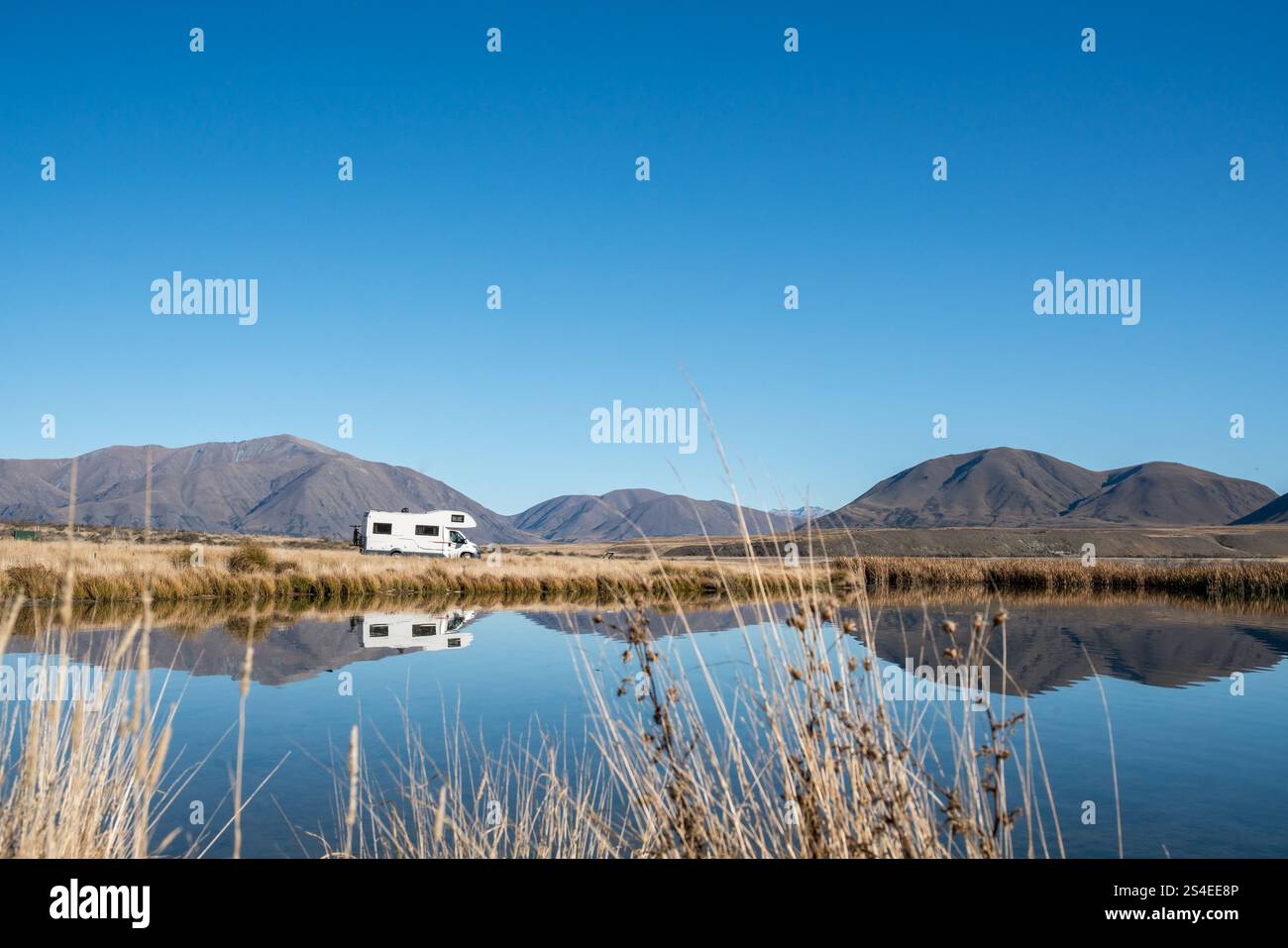 The arid extreme countryside around the shore of alpine Lakes in the ...