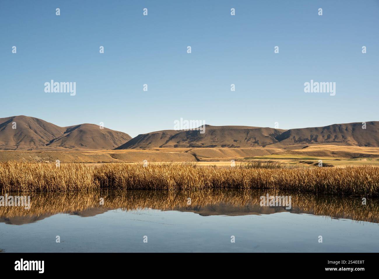 The arid extreme countryside around the shore of alpine Lakes in the ...