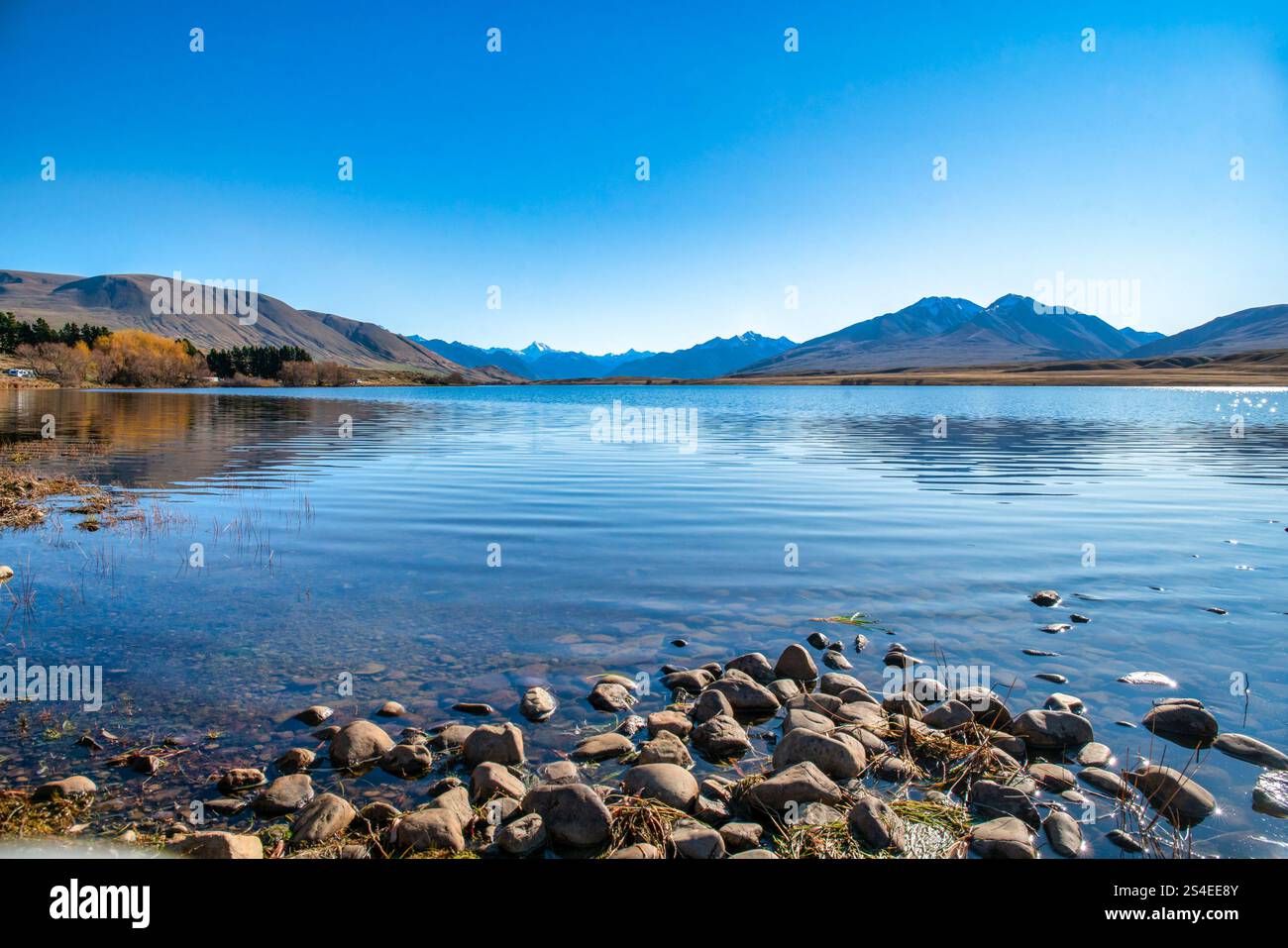 The arid extreme countryside around the shore of alpine Lakes in the ...