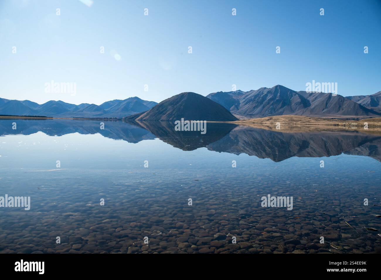 The arid extreme countryside around the shore of alpine Lakes in the ...